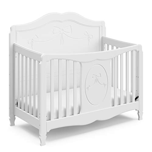 Storkcraft Princess 5-in-1 Convertible Crib (White) – GREENGUARD Gold Certified, Converts to Toddler Bed and Full-Size Bed, Classic Baby Crib for Girls Nursery, Fits Standard Full-Size Crib Mattress