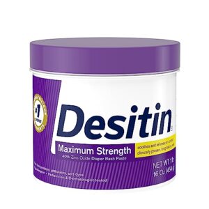 desitin maximum strength baby diaper rash cream with 40% zinc oxide for treatment, relief & prevention, hypoallergenic, phthalate- & paraben-free paste, 16 oz