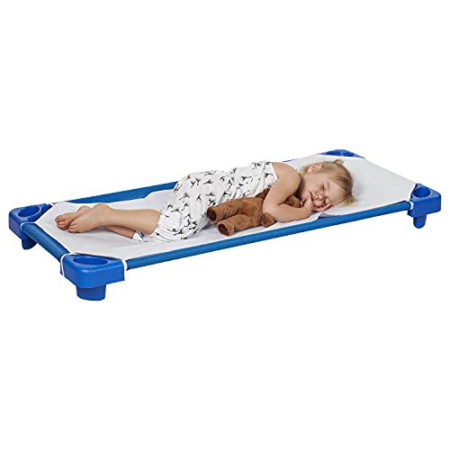 ECR4Kids Stackable Kiddie Cot, Standard Size, Classroom Furniture, Blue, 5-Pack