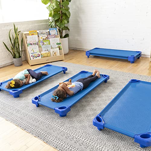 ECR4Kids Stackable Kiddie Cot, Standard Size, Classroom Furniture, Blue, 5-Pack