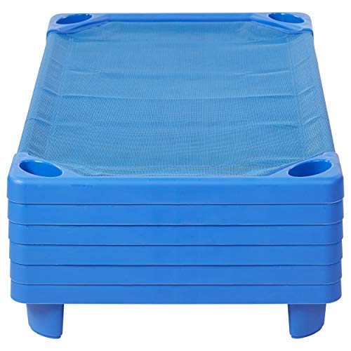 ECR4Kids Streamline Toddler Naptime Cot, Stackable Daycare Sleeping Cot for Kids, 40" L x 23" W, Assembled, Blue (set of 6)