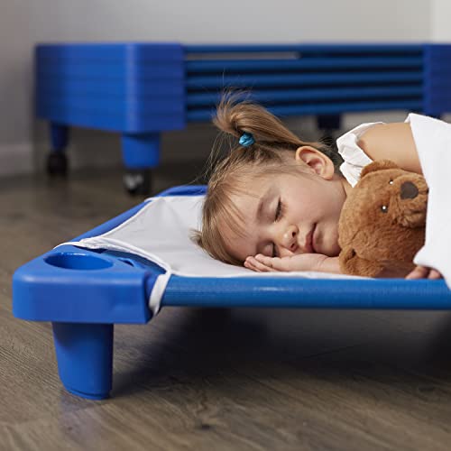 ECR4Kids Streamline Toddler Naptime Cot, Stackable Daycare Sleeping Cot for Kids, 40" L x 23" W, Assembled, Blue (set of 6)