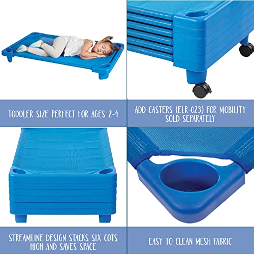 ECR4Kids Streamline Toddler Naptime Cot, Stackable Daycare Sleeping Cot for Kids, 40" L x 23" W, Assembled, Blue (set of 6)