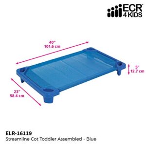 ECR4Kids Streamline Toddler Naptime Cot, Stackable Daycare Sleeping Cot for Kids, 40" L x 23" W, Assembled, Blue (set of 6)