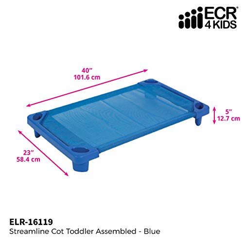 ECR4Kids Streamline Toddler Naptime Cot, Stackable Daycare Sleeping Cot for Kids, 40" L x 23" W, Assembled, Blue (set of 6)