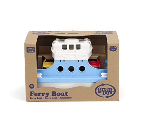 Green Toys Ferry Boat with Mini Cars Bathtub Toy, Blue/White, Standard