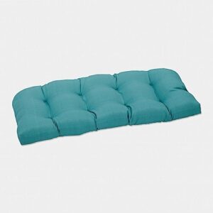 pillow perfect forsyth solid indoor/outdoor wicker patio sofa/swing cushion tufted, weather and fade resistant, 19" x 44", blue