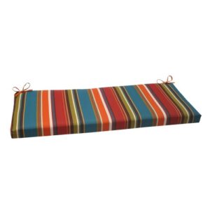 pillow perfect stripe outdoor patio sofa bench swing cushion, weather, and fade resistant, 18" x 45", red/brown westport, 1 count