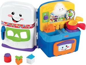 fisher-price laugh & learn toddler playset, learning kitchen with music lights & bilingual content for baby to toddler pretend play