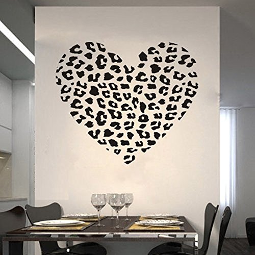 23.6" X 25.6" Cheetah Spot Print Heart Wall Sticker Decal for Home Decor Nursery Kids Room Removable Quote Vinyl Wall Decals Stickers