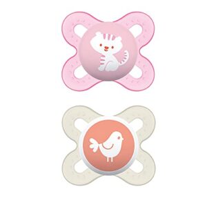 mam original start newborn baby pacifier, best pacifier for breastfed babies, sterilizer case, girl , 0-3 months 2 count (pack of 1)