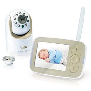 infant optics dxr-8 video baby monitor, non-wifi hack-proof fhss connection, interchangeable lenses, pan tilt zoom, led sound bar, night vision, and two-way talk