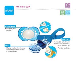 MAM 2 Clips for Pacifiers With Fasteners and Flexible Rings for Boys, Designs May Vary