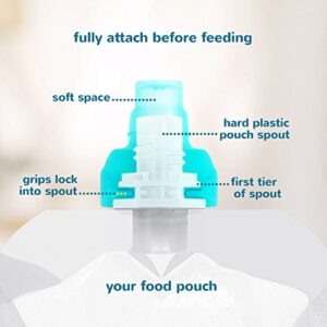 ChooMee SoftSip Food Pouch Top | Baby Led Weaning | No Spill Flow Control Valve, Protects Childs Mouth, 100% Silicone, BPA Free | 2CT Orange Aqua