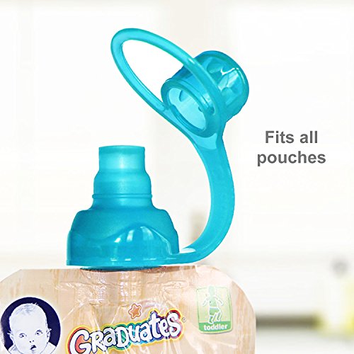 ChooMee SoftSip Food Pouch Top | Baby Led Weaning | No Spill Flow Control Valve, Protects Childs Mouth, 100% Silicone, BPA Free | 2CT Orange Aqua