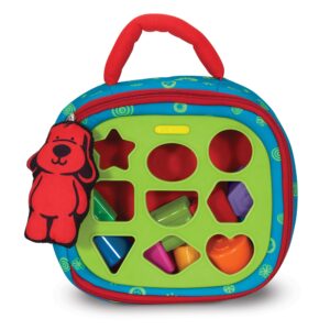 melissa & doug k's kids take-along shape sorter baby toy with 2-sided activity bag and 9 textured shape blocks - sensory / travel /toys for toddlers and infants