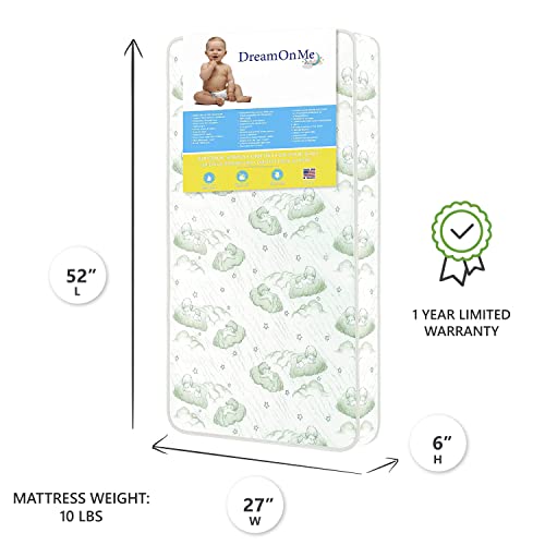 Dream On Me, Nirvana 6” 96 Coil Inner Spring Crib And Toddler Mattress I Waterproof I Green Guard Gold Certified I 10 Years Manufacture Warranty I Vinyl Cover I Made In The U.S.A