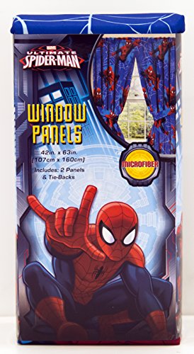 Jay Franco Marvel Spiderman 'Astonish' 42" x 63" Curtain Panel Pair with Tie Backs Drape Set, 63 in