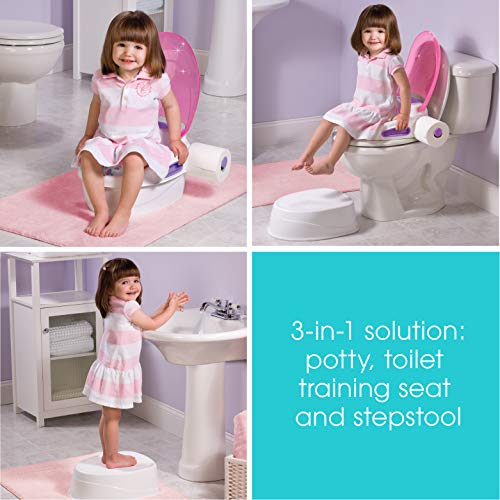 Summer Step by Step Potty, Pink - 3-in-1 Potty Training Toilet - Features Contoured Seat, Flushable Wipes Holder and Toilet Tissue Dispenser, 13x9.5x15.5 Inch (Pack of 1)