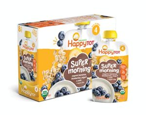 happy tot organics stage 4 super morning organics bananas blueberries yogurt & oats + super chia, 4 ounce pouch (pack of 8) packaging may vary