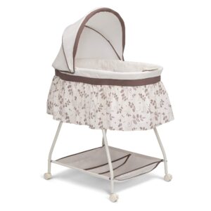 delta children deluxe sweet beginnings bedside bassinet - portable crib with lights and sounds, falling leaves