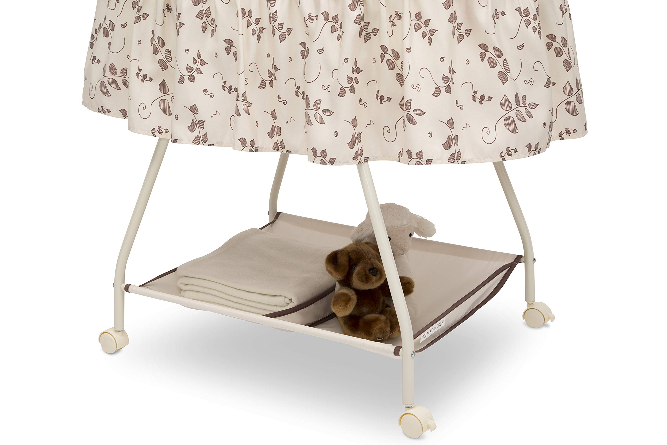 Delta Children Deluxe Sweet Beginnings Bedside Bassinet - Portable Crib with Lights and Sounds, Falling Leaves