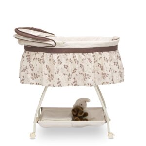 Delta Children Deluxe Sweet Beginnings Bedside Bassinet - Portable Crib with Lights and Sounds, Falling Leaves