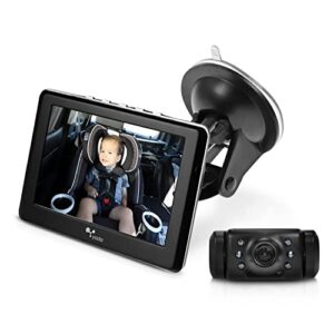 yada | car portable baby monitor with night vision cam, wireless transmission, universally compatible, 4.3” digital display, mounts onto headrest and/or windshield