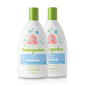 babyganics bubble bath, non-allergenic, gently cleanses, fragrance free, 20 fl oz (pack of 2), packaging may vary