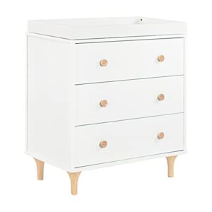 babyletto lolly 3-drawer changer dresser with removable changing tray in white and natural, greenguard gold certified