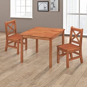 ehemco solid hard wood kids table and chair set (2 chairs included), dark oak, 3 piece set