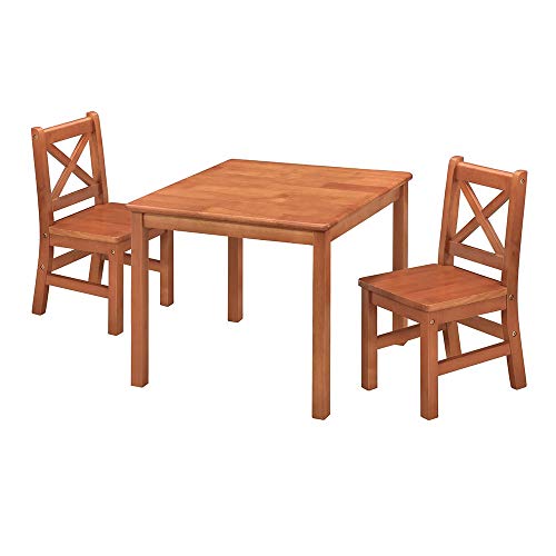 eHemco Solid Hard Wood Kids Table and Chair Set (2 Chairs Included), Dark Oak, 3 Piece Set