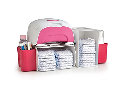 Prince Lionheart Made in USA 2-in-1 Dresser Top Diaper Depot | Diaper Change Organizer | 2-in-1 Diaper Station | Nursery Essentials | Pink