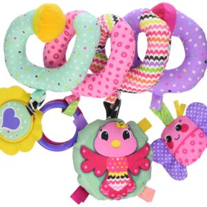 Infantino Stretch & Spiral Activity Toy - Textured Play Activity Toy for Sensory Exploration and Engagement, Ages 0 and Up, Pink Farm