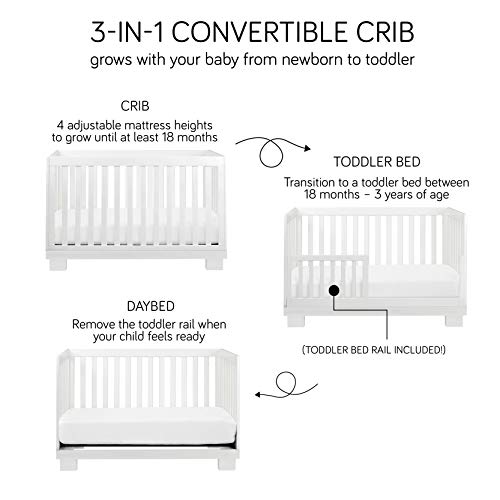 Babyletto Modo 3-in-1 Convertible Crib with Toddler Bed Conversion Kit in White, Greenguard Gold Certified