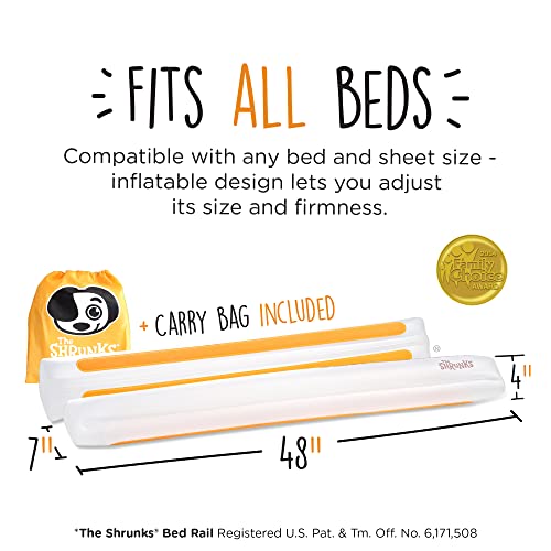 {2-Pack} Shrunks Inflatable Bed Rail for Toddlers, Kids, Adults, and Elderly | Portable Bed Bumpers for Toddlers Travel or Home | Blow Up Bed Guard Rail for Twin, Full, Queen, King Size Beds