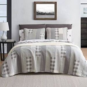 Eddie Bauer Home - Queen Quilt Set, Cotton Reversible Bedding with Matching Shams, Home Decor for All Seasons (Fairview Grey, Queen)