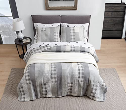 Eddie Bauer Home - Queen Quilt Set, Cotton Reversible Bedding with Matching Shams, Home Decor for All Seasons (Fairview Grey, Queen)