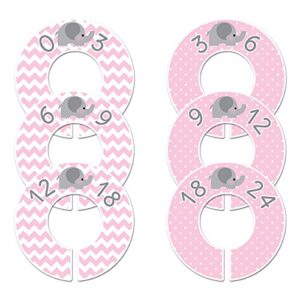 6 baby girl nursery clothing size closet dividers pink elephant (1.25 inch rod)