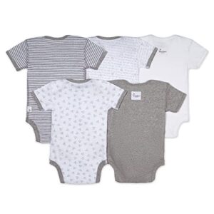 Burt's Bees Baby baby boys Bodysuits, 5-pack Short & Long Sleeve One-pieces, 100% Organic Cotton infant and toddler rompers, Heather Grey Prints, 0-3 Months US