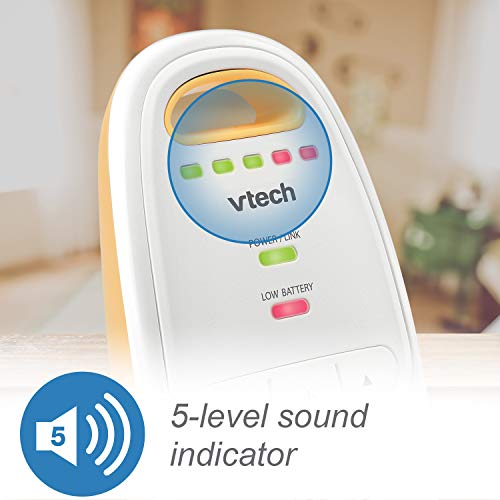 VTech DM111 Upgraded Audio Baby Monitor. 1 Parent Unit with Rechargeable Battery, Best-in-Class Long Range, Digital Wireless Transmission, Crystal-Clear Sound, Plug & Play, Sound Indicator & Alerts