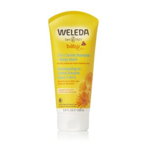 weleda baby calendula 2-in-1 gentle shampoo and body wash, 6.8 fluid ounce, plant rich cleanser with calendula and sweet almond oil