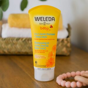 Weleda Baby Calendula 2-in-1 Gentle Shampoo and Body Wash, 6.8 Fluid Ounce, Plant Rich Cleanser with Calendula and Sweet Almond Oil