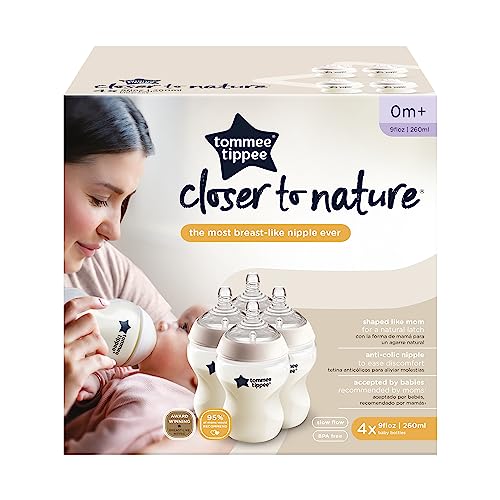 Tommee Tippee Closer To Nature Baby Bottles Slow Flow Breast-Like Nipple With Anti-Colic Valve (9oz, 4 Count)