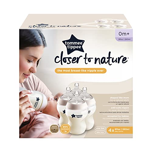 Tommee Tippee Closer To Nature Baby Bottles Slow Flow Breast-Like Nipple With Anti-Colic Valve (9oz, 4 Count)