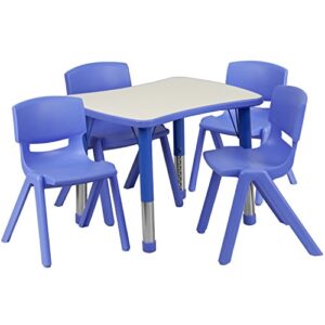 flash furniture 21.875''w x 26.625''l rectangular blue plastic height adjustable activity table set with 4 chairs