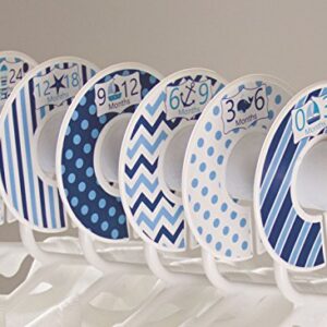 C114 Baby Boy Nursery Clothing Closet Hanger Dividers Nautical Blue Set of 6 Fits 1.25 Inch Rod