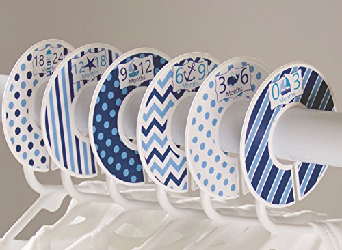 C114 Baby Boy Nursery Clothing Closet Hanger Dividers Nautical Blue Set of 6 Fits 1.25 Inch Rod