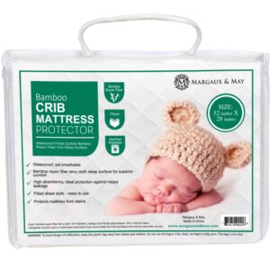 MARGAUX & MAY Waterproof Crib Mattress Protector Pad, Fitted Ultra Soft Noiseless Breathable Bamboo Crib Protector, Mattress Protector for Baby Crib, Crib Mattress Pad for Toddler