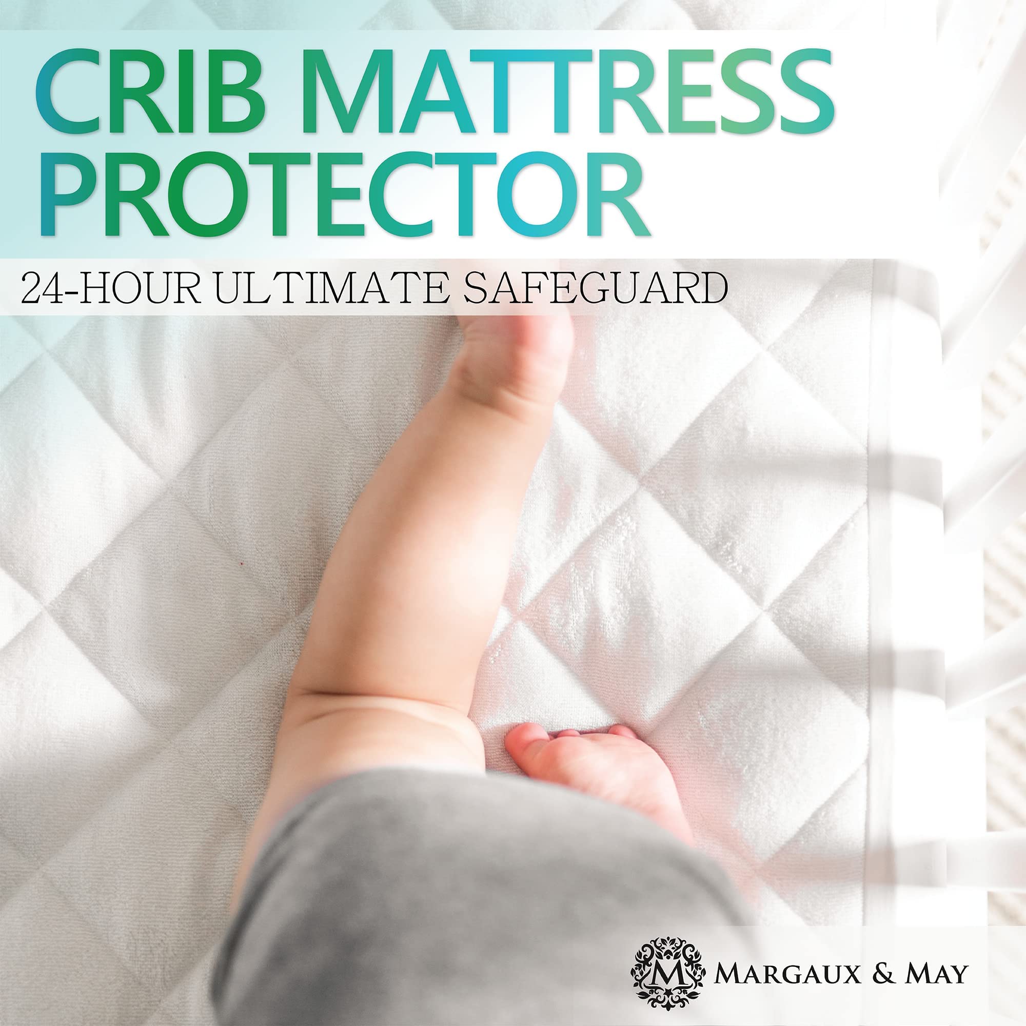 MARGAUX & MAY Waterproof Crib Mattress Protector Pad, Fitted Ultra Soft Noiseless Breathable Bamboo Crib Protector, Mattress Protector for Baby Crib, Crib Mattress Pad for Toddler